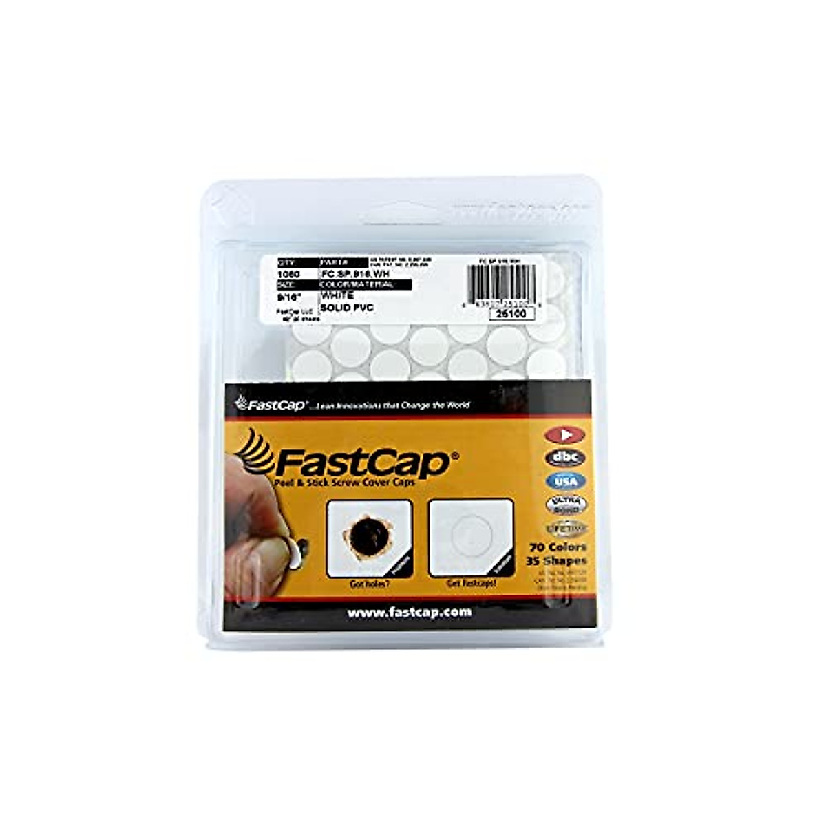 FastCap White Plastic Self Adhesive Screw Cap Covers (Box of 1060)