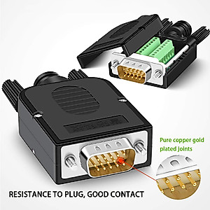 ANMBEST 2PCS Male VGA Solderless Quick Connector 16mm Thinner 3+9 DB15 3Row Serial Plug to 15-pin Port Terminal Male Adapter Breakout Board Compatible with VGA 3+7/3+6/3+6/3+4/3+2