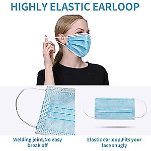 HSDZ 50PCS Bulk Face Masks for Women, Breathable 3 Ply Disposable Face Mask with Elastic Earloop Adult Mouth Cover for School Office Supplies(Blue)
