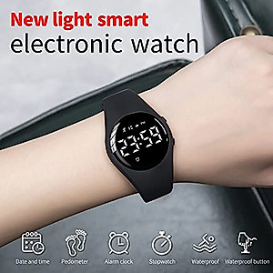 LSB LAOSIBIN New Men Multifunction Smart Watches Alarm Pedometer Stopwatch Timing Digital Student Sport Watch LED Waterproof Women Fashion Fitness Trackers (White Scooter)