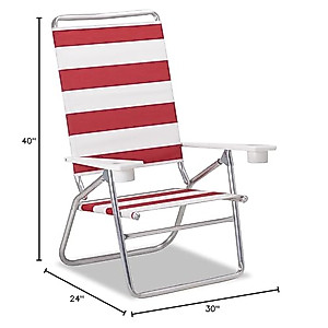 Telescope Casual M51149501 Striped Light and Easy High Boy Anodized Sliver Finish Ross Fabric Chaise, Red/White