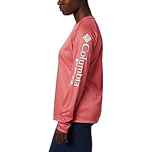 Columbia Women's PFG Tidal Tee Heather Long Sleeve Shirt, UV Protection, Moisture-Wicking, Winter Green Heather/White Logo, Medium