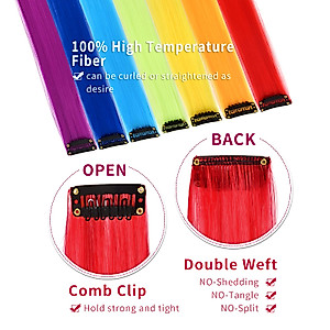 7 Pcs Colored Clip In Hair Extensions 20 Inches Multi-Colors Straight Hair Clip In Synthetic Hair Extensions For Women Girls Kids Gift Synthetic Hairpieces Can Be Hot Water Curl (20 Inch, 7 colors)