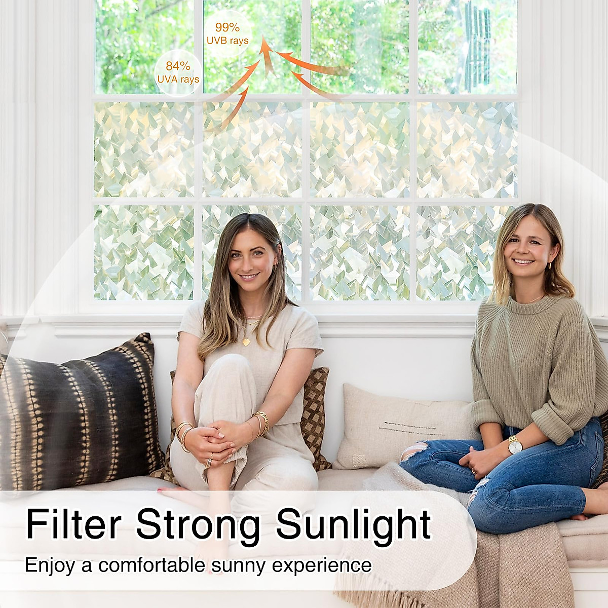 rabbitgoo Window Privacy Film, 3D Decorative Stained Glass Window Film, Static Cling Door Window Covering Removable Window Sticker Window Vinyl, Sun Blocking Glue Free, Crystal Icicles 17.5"x78.7"