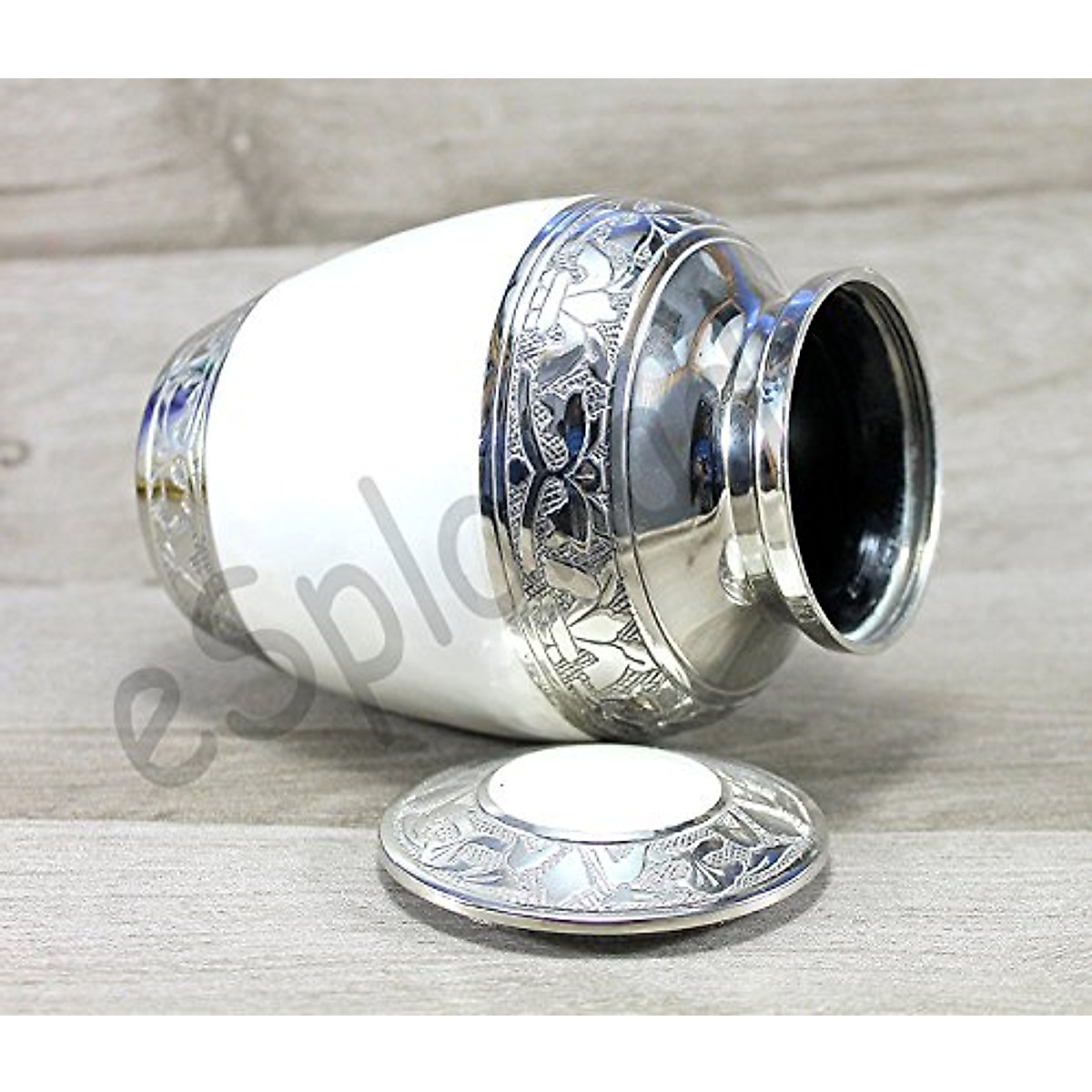 eSplanade Cremation Urn Memorial Container Jar Pot | Metal Burial Urns | Keepsake for Ashes | Brass - White - 6" Inches (Medium)