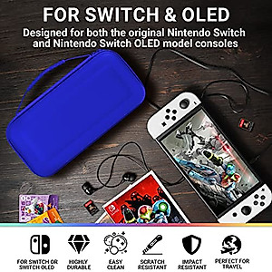 Orzly Carrying case for Nintendo Switch OLED and Switch Console - Midnight Blue Protective Hard Portable Travel case Shell Pouch for Nintendo Switch Console & Accessories
