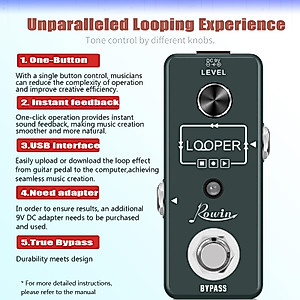 Rowin Looper Guitar Pedal Unlimited Overdubs 10 Minutes of Looping With USB to Import and Export Loop