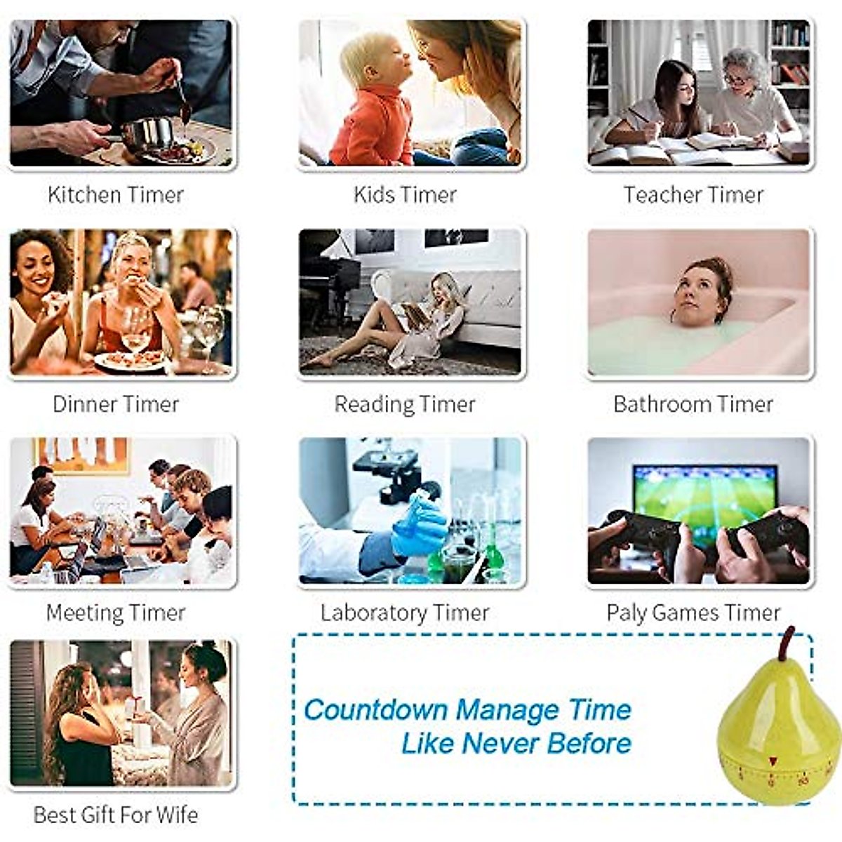 Cartoon Timer, Pear Shaped Kitchen Timer, Mini Cute 60mins Mechanical Manual Kitchen Timer Cooking Timer, Countdown Timer