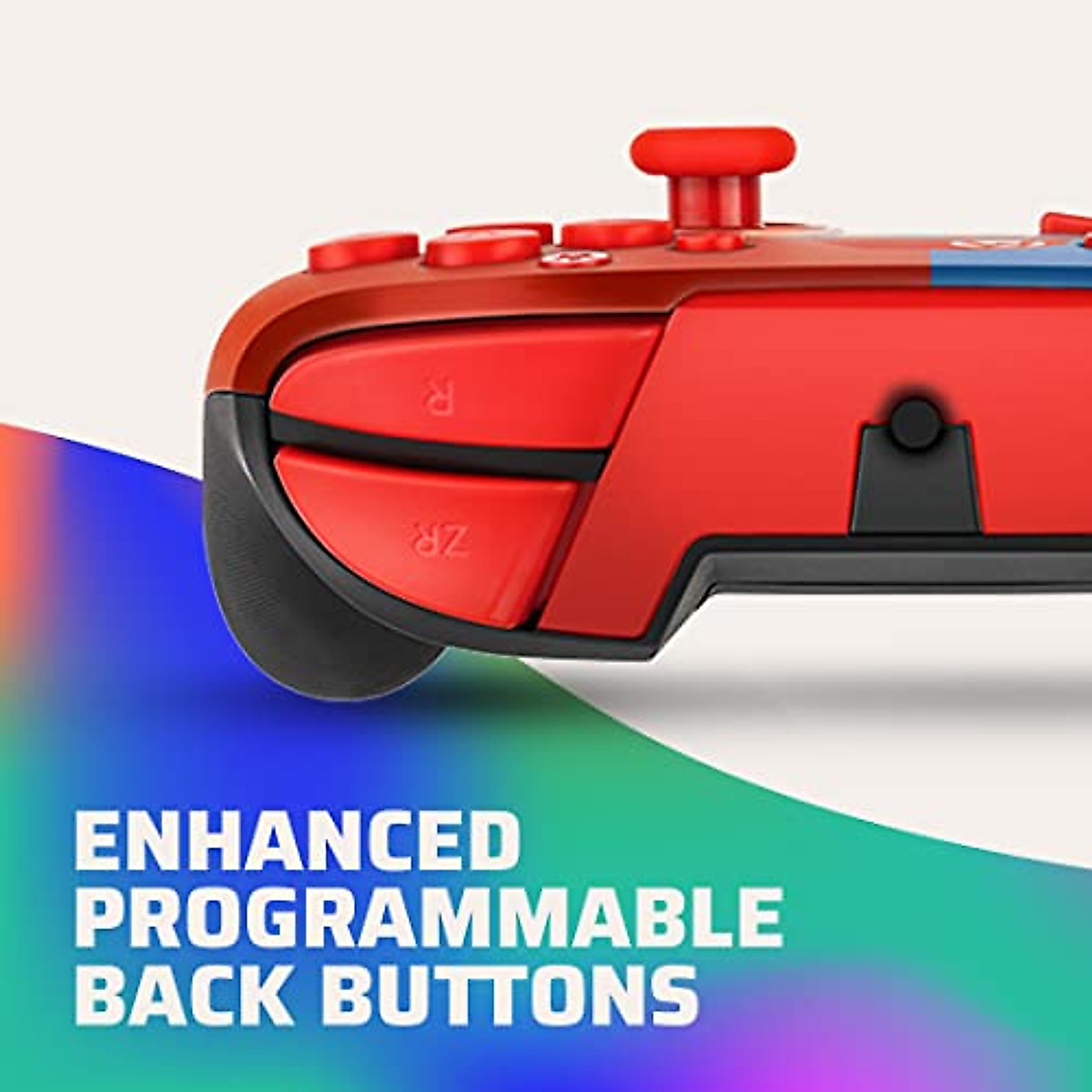 PDP REMATCH Enhanced Wired Power Nintendo Switch Pro Controller, Officially Licensed Switch Lite/OLED Compatible Gamepad, Customizable Programmable Buttons, Super Mario Power Pose (Red & Blue)