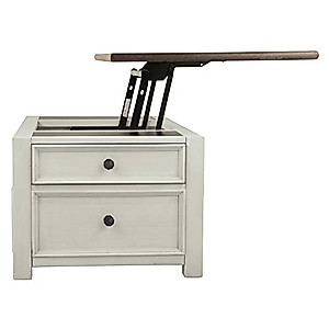 Signature Design by Ashley Bolanburg Farmhouse Lift Top Coffee Table with Drawers, Antique Cream & Brown