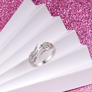 Hioed 925 Sterling Silver Feather Angel Wings Ring Adjustable Dainty Wrap Open Rings for Women