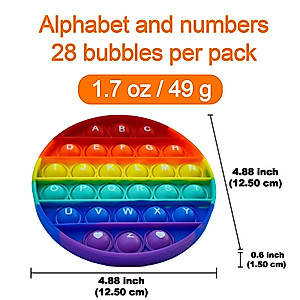 Proweber Alphabet Pop Fidget Toy Letters ABC Numbers Learning and Educational Toy Round Sensory Toys Popper Games Gift for Kids ADHD 4 Packs Double Side(2 Phonetics Numbers and 2 Uppercase Lowercase)
