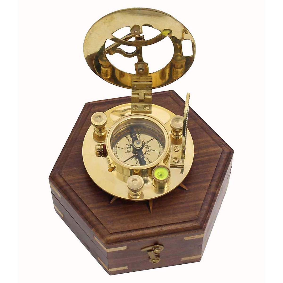 RII Antique Nautical Directional Magnetic Sundial Brass Compass, Antique Decor Birthday Gifts for Men, Astrolabe for Him, Baptism Gifts with Engraved Quotes, Sun dial in Rose Top Box