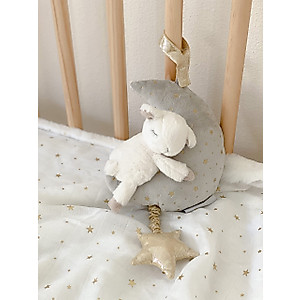 MON AMI Lamb and Moon Soft Plush Musical Toy – 12”, Nursery Mobile, Infant Toys, Soft Hanging Plush Stroller Toy, Musical Mobile for Cribs