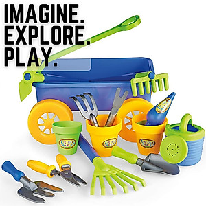 Liberty Imports Pull Along Garden Wagon and Gardening Tools Toy Play Set for Toddlers, Kids with Outdoor Tools, Plant Pots, Accessories