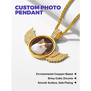 Richsteel Personalized Photo Picture Pendant Necklace Gold Plated Image Print Custom Jewelry