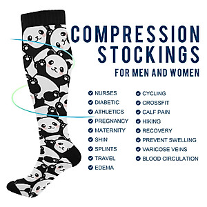 Kigai 1 Pair Cute Panda Compression Socks 20-30mmHg Knee High Women Socks Tube Athletic Stockings for Men Sport Soccer Running Cycling Medical Nurse Winter Travel