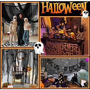 400" x 85" Halloween Creepy Cloth - Large Size Halloween Spooky Fabric Cloth - Scary Gauze Blood Creepy Cloth for Haunted House Halloween Party Yard Wall Doorway Outdoors Decoration (Black)