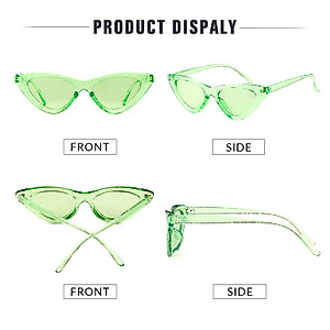 GIFIORE Retro Vintage Cat Eye Sunglasses for Women Trendy Narrow Cateye Frame Sun Glasses (Neon Green Frame Green Lens with Glitter)