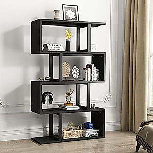 YITAHOME 5-Tier Bookshelf, S-Shaped Z-Shelf Bookshelves and Bookcase, Modern Freestanding Multifunctional Decorative Storage Shelving for Living Room Home Office, Black