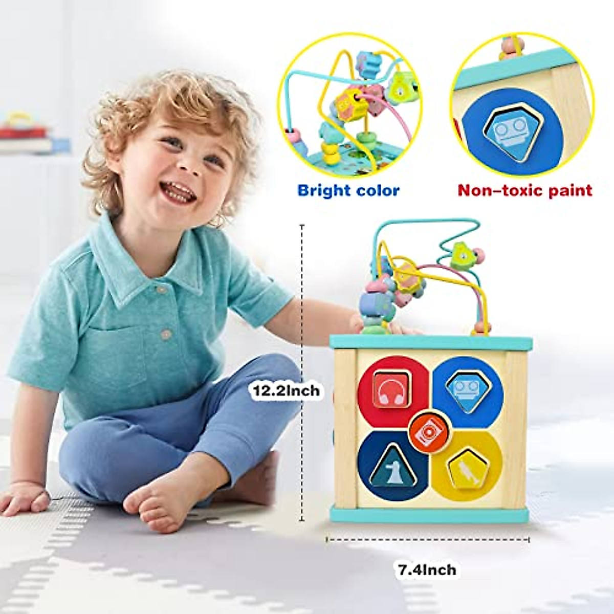 Fajiabao Activity Cube Wooden Baby Toys for 12 18 Months Montessori Toy for 1 Year Old Bead Maze Center Toddlers Birthday Easter Gift Learning for 2 3 Kid Girls Boys