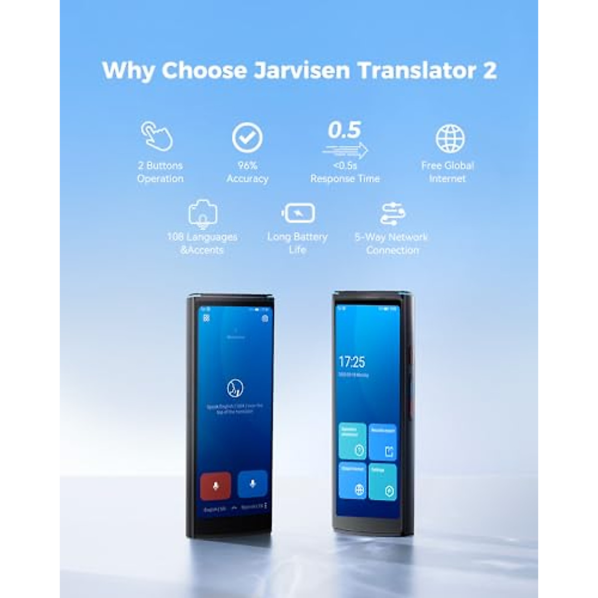 Jarvisen Language Translator Device, Two-Way Instant Voice Translator for 108 Languages, Real-Time Translation Device with Online Offline Translation, Portable Traductor for Travel, Business