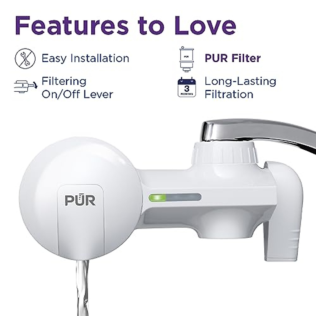 PUR Faucet Mount Water Filtration System, 2-in-1 Powerful Filtration with Lead Reduction, Horizontal, White, PFM150W