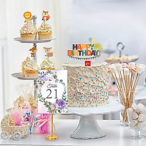 26 Pieces Wedding Table Numbers Cards 1-25 with Head Table Numbers - Purple Roses Double Sided 4x6in - Table Numbers for Wedding Reception/Party/Event