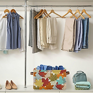 Fall Maple Leaves Storage Basket Fabric Storage Bin Laundry Baskets Autumn Pumpkin Foldable Storage Boxes Organizer Bag for Baby Cloth Dog Toy Book Storage Cubes Shelf Closet Basket 16×12×8 Inches