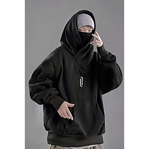Niepce Inc Streetwear Men's Oversized Hoodie with Neck Gaiter (Black, Medium)