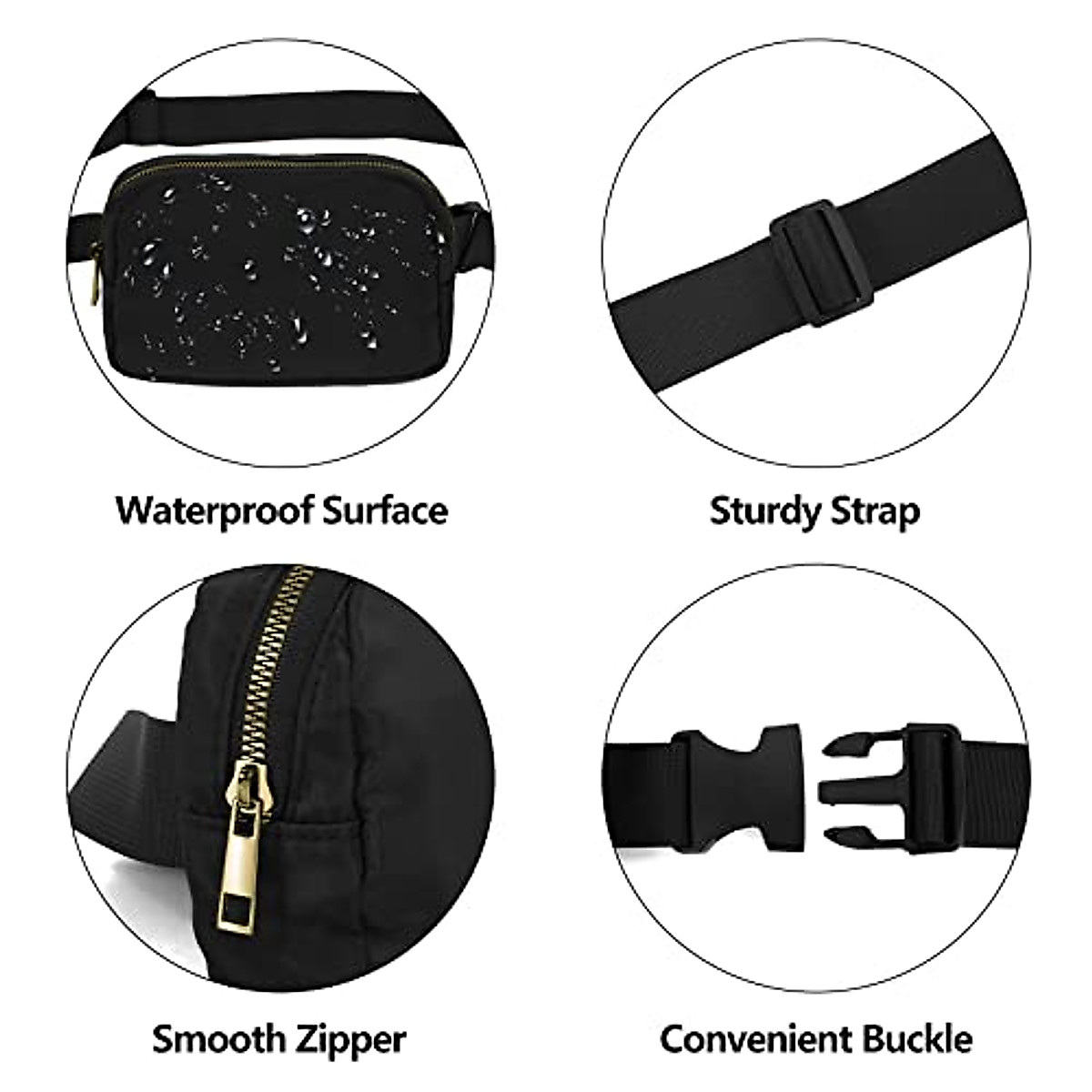 jealkip Waist Pack for Running Fanny Pack for Women and Men Crossbody Belt Bag Bum Bag with Adjustable Strap for Hiking Workout Sports Travel Black