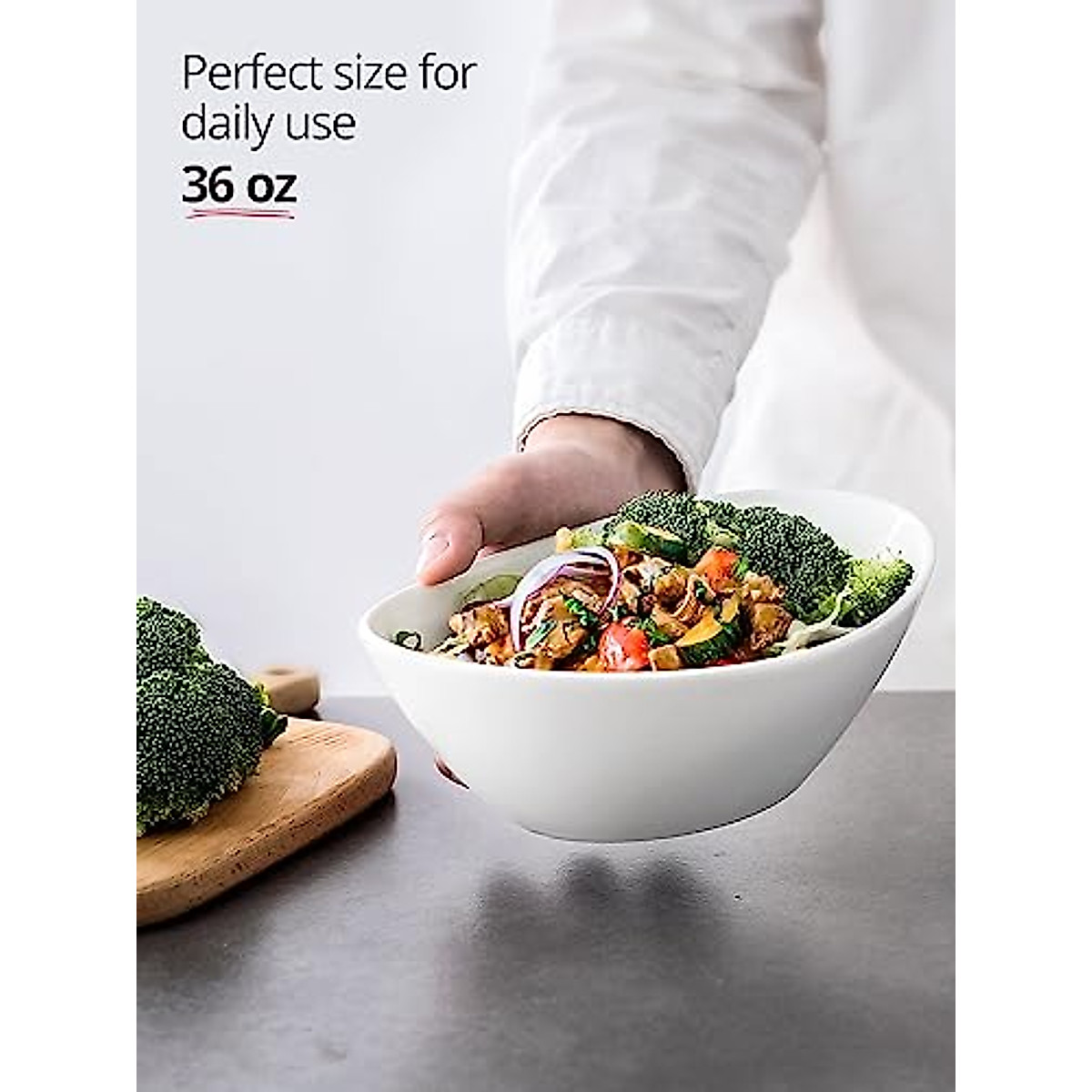 LIFVER 9" Serving Bowls, Porcelain Large Serving Dishes, 36 Ounce for Salads, Side Dishes, Pasta, Oval Shape, Microwave & Dishwasher Safe, Good Size for Dinner Parties, Set of 4, White