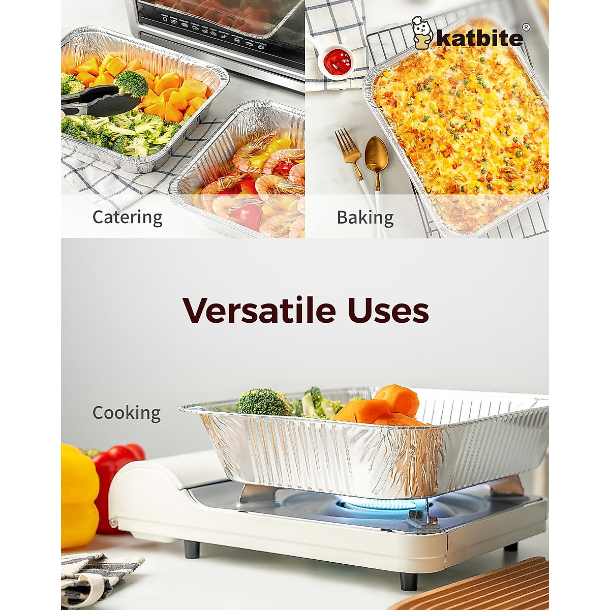 katbite Heavy Duty 9x13 Aluminum Pans (10-Pack) - Premium Disposable Foil Baking Pans for Cooking, Heating, Storing & Prepping Food