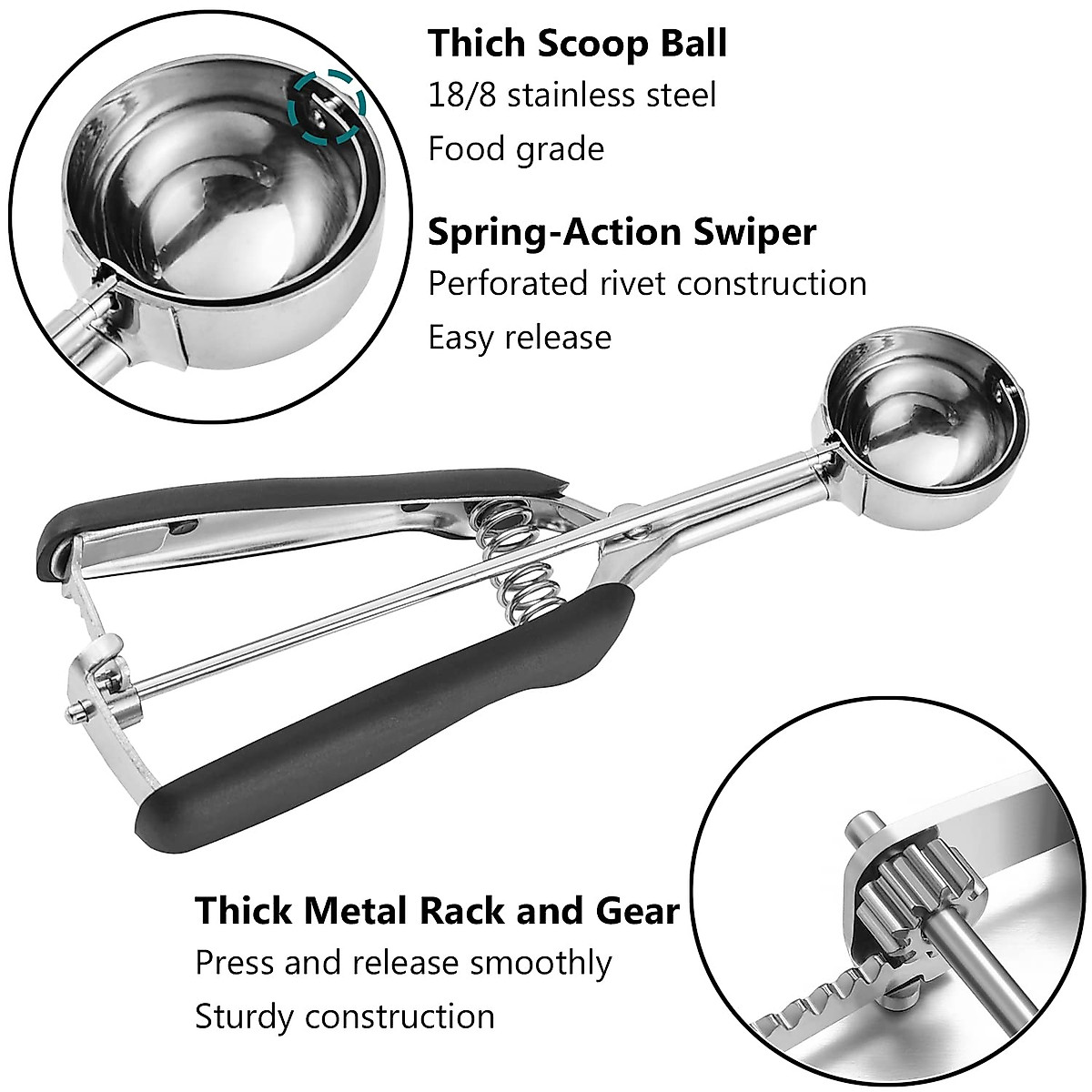 JUNADAEL J Cookie Scoop Set, Include 1 Tablespoon/ 2 Tablespoon/ 3 Tablespoon, Cookie Dough Scoop, Cookie Scoops for Baking set of 3, 18/8 Stainless Steel, Soft Grip