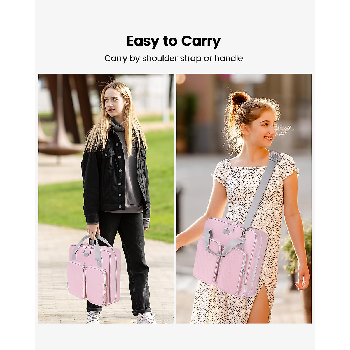 egiant 3 Inch 3 Ring Zipper Binder with Shoulder Strap & Durable Handle & Multi-Pocket - 3" Binder with Zipper for School Girl & Boy,Compatible with 13-Inch MacBook/Tablet-Patent Design Pink