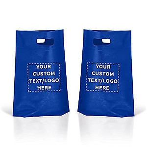 DISCOUNT PROMOS Custom Non-Woven Exhibition Tote Bags Set of 100, Personalized Bulk Pack - Perfect for Shopping, Grocery, Beach, Picnic - Blue