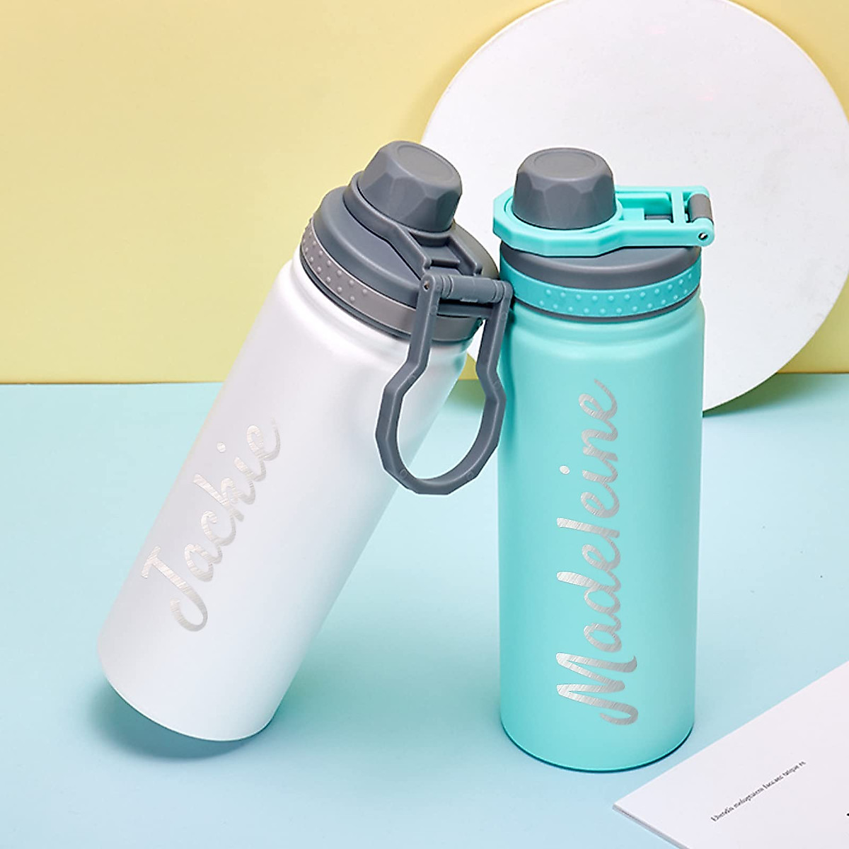 KEAECIZ Personalized Water Bottle Engraved Your Name, Custom 18oz Stainless Steel Sports Bottle with Spout Lid, Perfect for the gym and office/Outdoors Insulated Water Bottle