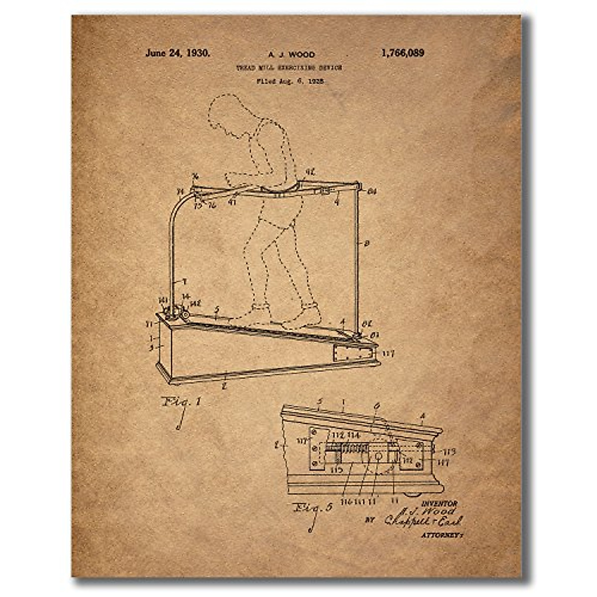 Workout Patent Prints - Set Of 4 Gym Decor Wall Art Photos - Weight Lifting Exercise Treadmill