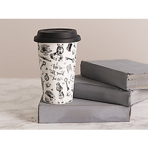 CreativeTops Victoria and Albert 'Alice in Wonderland' Ceramic Travel Mug – Black and White