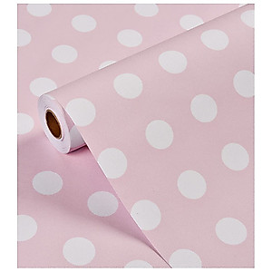 Self Adhesive Vinyl Pink Polka Dots Shelf and Drawer Liner Contact Paper for Cabinets Dresser Drawer Walls Furniture Table Decal Removable 24X117 Inches