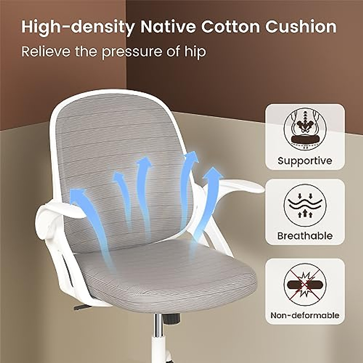 Home Office Chair Work Desk Chair Comfort Ergonomic Swivel Computer Chair, Breathable Mesh Desk Chair, Lumbar Support Task Chair with Wheels and Flip-up Arms and Adjustable Height