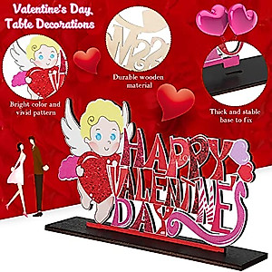 Jetec 7 Pieces Valentine's Day Table Decorations Set Wooden Heart Table Centerpiece Love Wood Sign with LED Rose Lamp String Light Valentine Decorations for Home Anniversary Wedding Party Decors