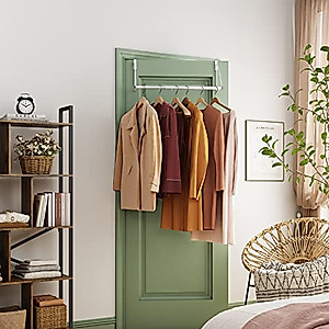 Tajsoon Over The Door Closet Valet, Expandable & Adjustable Over The Door Clothes Organizer Rack and Door Hanger for Clothing or Towel, Drying Clothes, Bathrooms, Fits Doors up to 1¾”, Metal, White