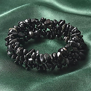 SHOP LC DELIVERING JOY Black Tourmaline Chips Bracelet For Women Stretch Jewelry Gifts for Women Birthday Gifts