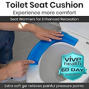 Vive Gel Toilet Seat Cushion Cover - Raised Padded Riser Cushion for Elongated, Standard, and Commode Chairs- Seat Warmer Pressure & Pain Relief Comfort- Adhesive Donut Pad for Elderly, Seniors (Blue)