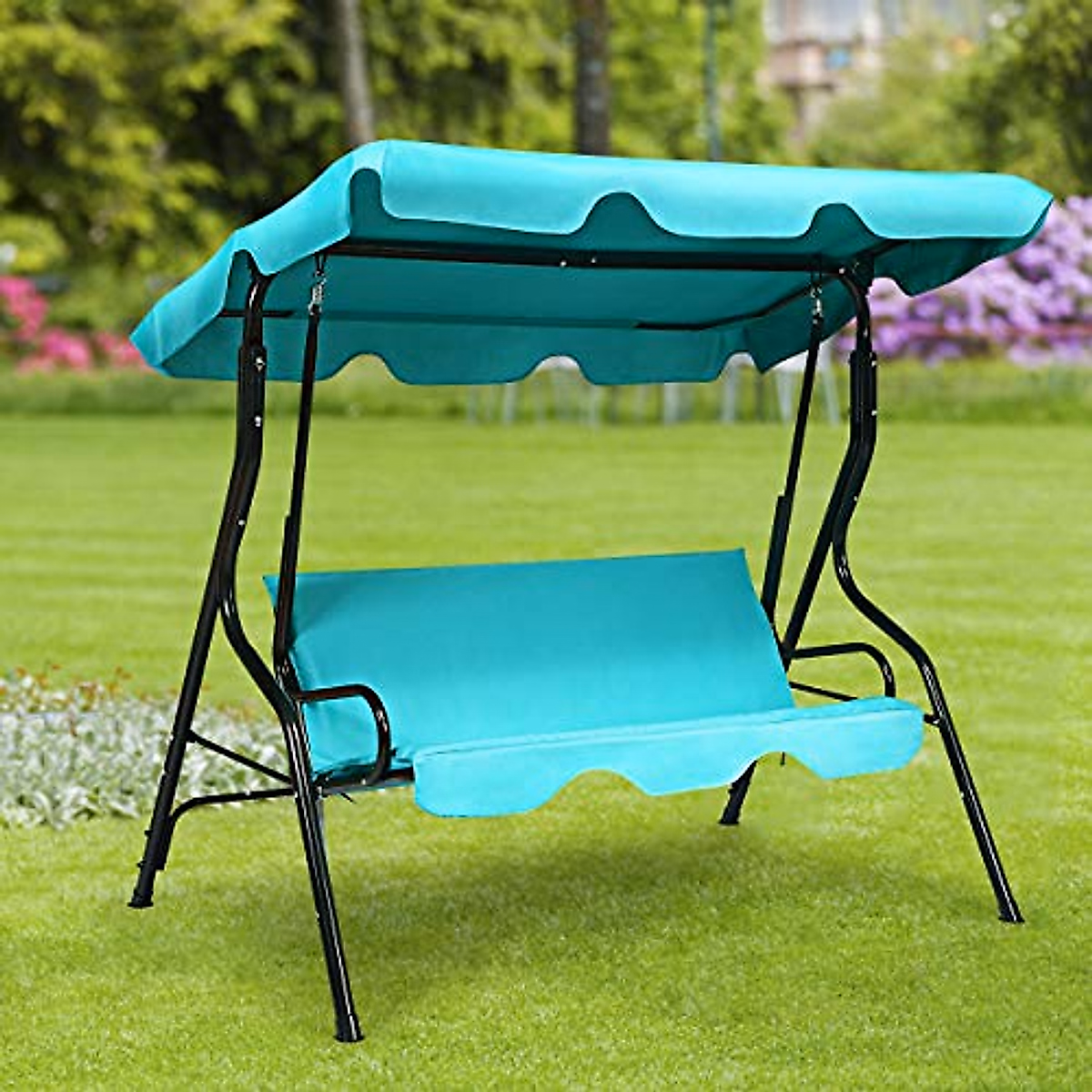 Tangkula 3 Person Porch Swing, Patio Swing with Soft Cushion & Powder-Coated Steel Frame, Outdoor Swing with Canopy for Porch, Backyard, Garden, Balcony (Turquoise)