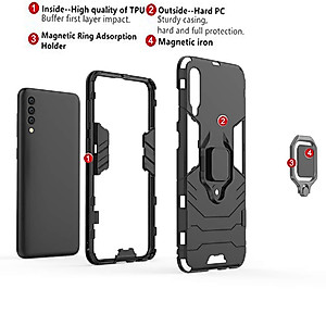 DuoLide for Huawei Mate 20 Lite Case, 2 in 1 Hybrid Heavy Duty Armor Shockproof Defender Kickstand Dual Layer Bumper Hard Back Case Cover Tempered Glass Screen Protector，Black