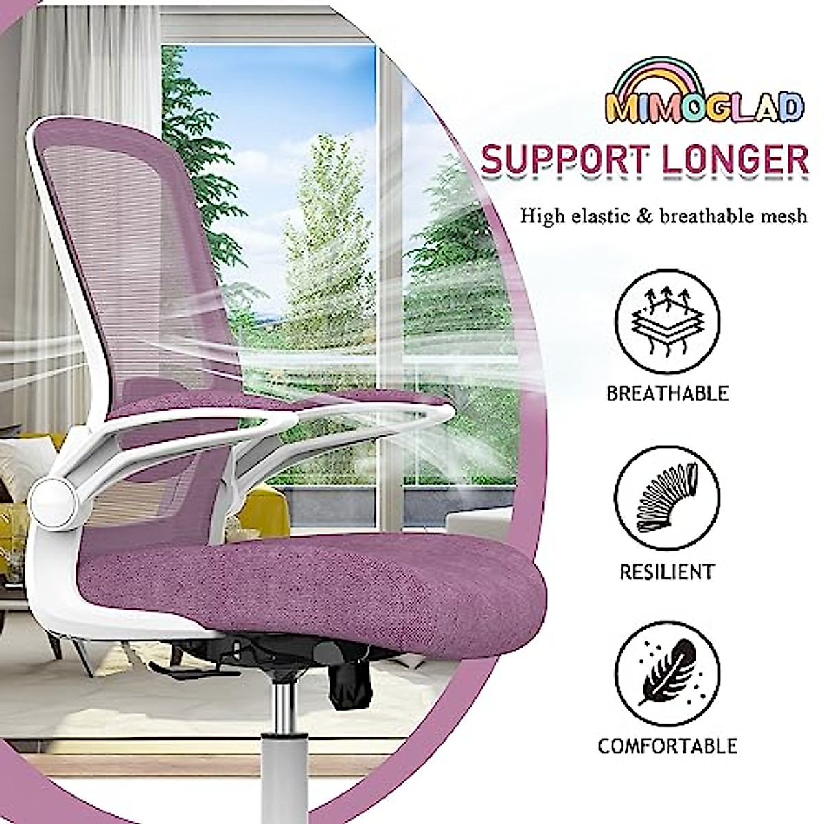 Mimoglad Home Office Chair, High Back Desk Chair, Ergonomic Mesh Computer Chair with Adjustable Lumbar Support and Thickened Seat Cushion