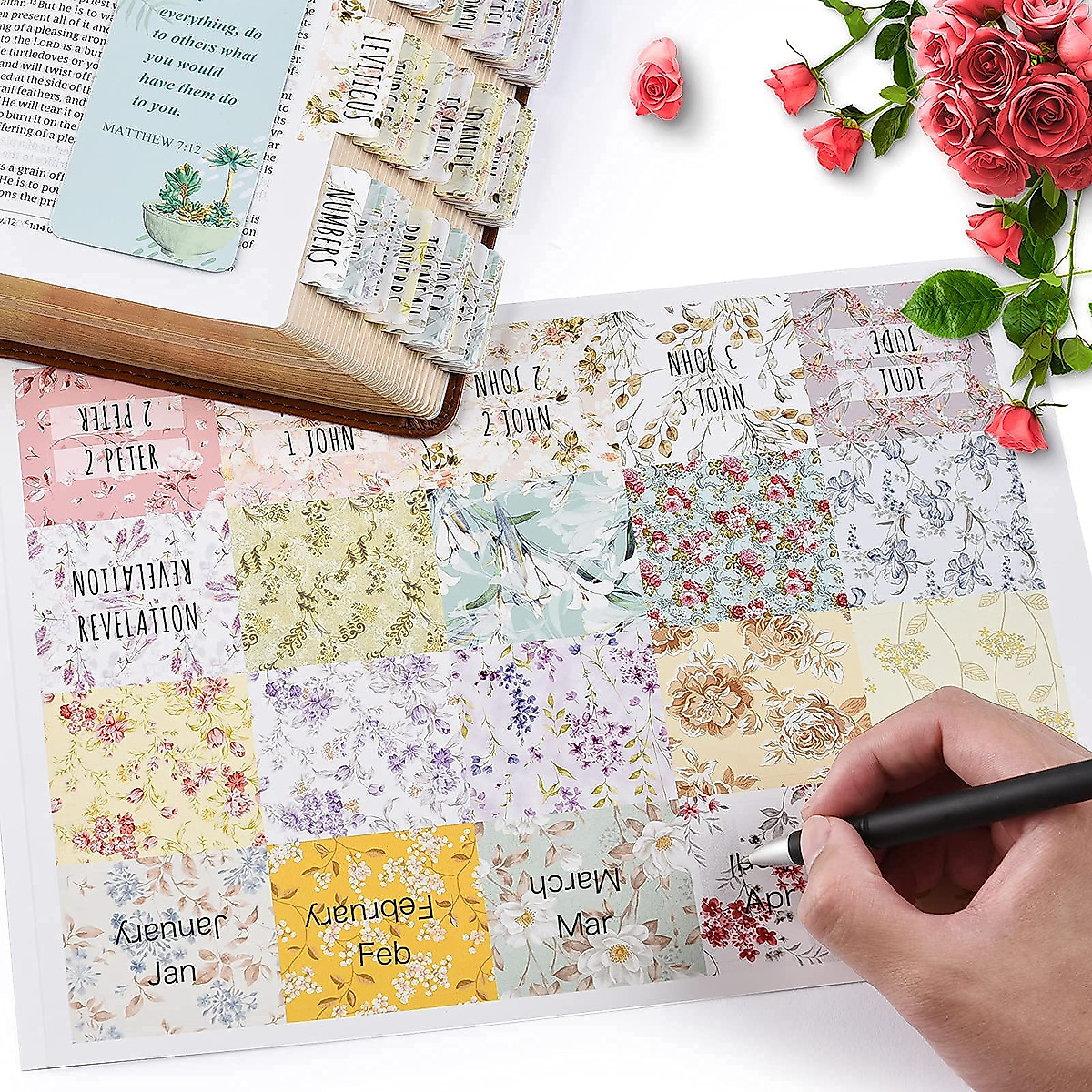 Bible Tabs, Large Print and Easy-to-Read Bible Tabs for Women and Girl, 80 Bible Index tabs in Total, 66 Bible Tabs for Old and New Testament, Additional 14 Blank tabs