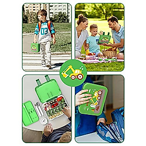 Lehoo Castle Bento Lunch Box for Kids, 1250mL Lunch Box for Boys with 5 Compartments, Kids Lunch Container with Utensil - Included Spoon, Fork, Sauce Jar, Microwave and Dishwasher Safe